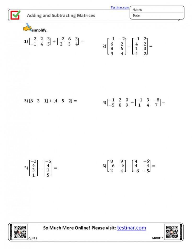 Adding And Subtracting Matrices Worksheet Pdf Printable PDF Template Adding And Subtracting Matrices Worksheet Pdf Printable PDF Template