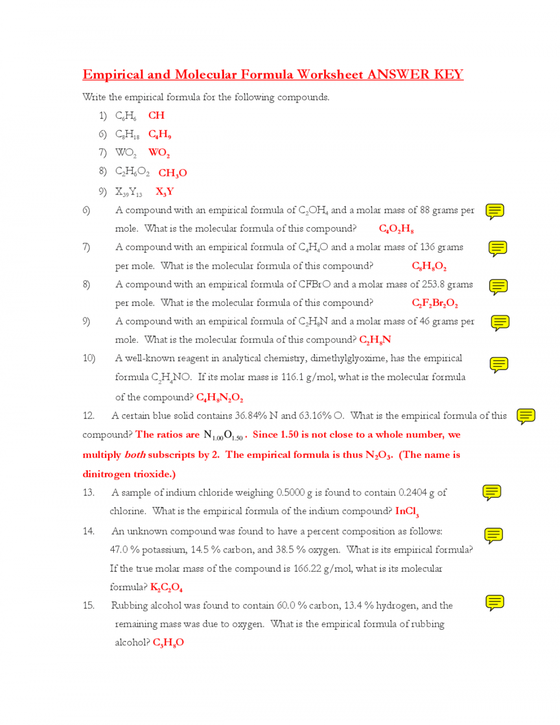 Empirical Formula Practice Worksheet With Answers Empirical Formula Practice Worksheet With Answers