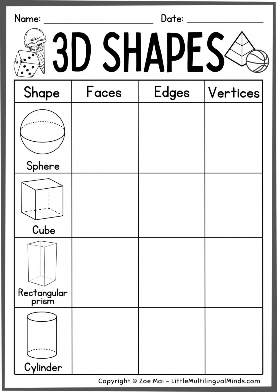 3d Shapes Worksheet For Kindergarten Printable PDF Template 3d Shapes Worksheet For Kindergarten Printable PDF Template