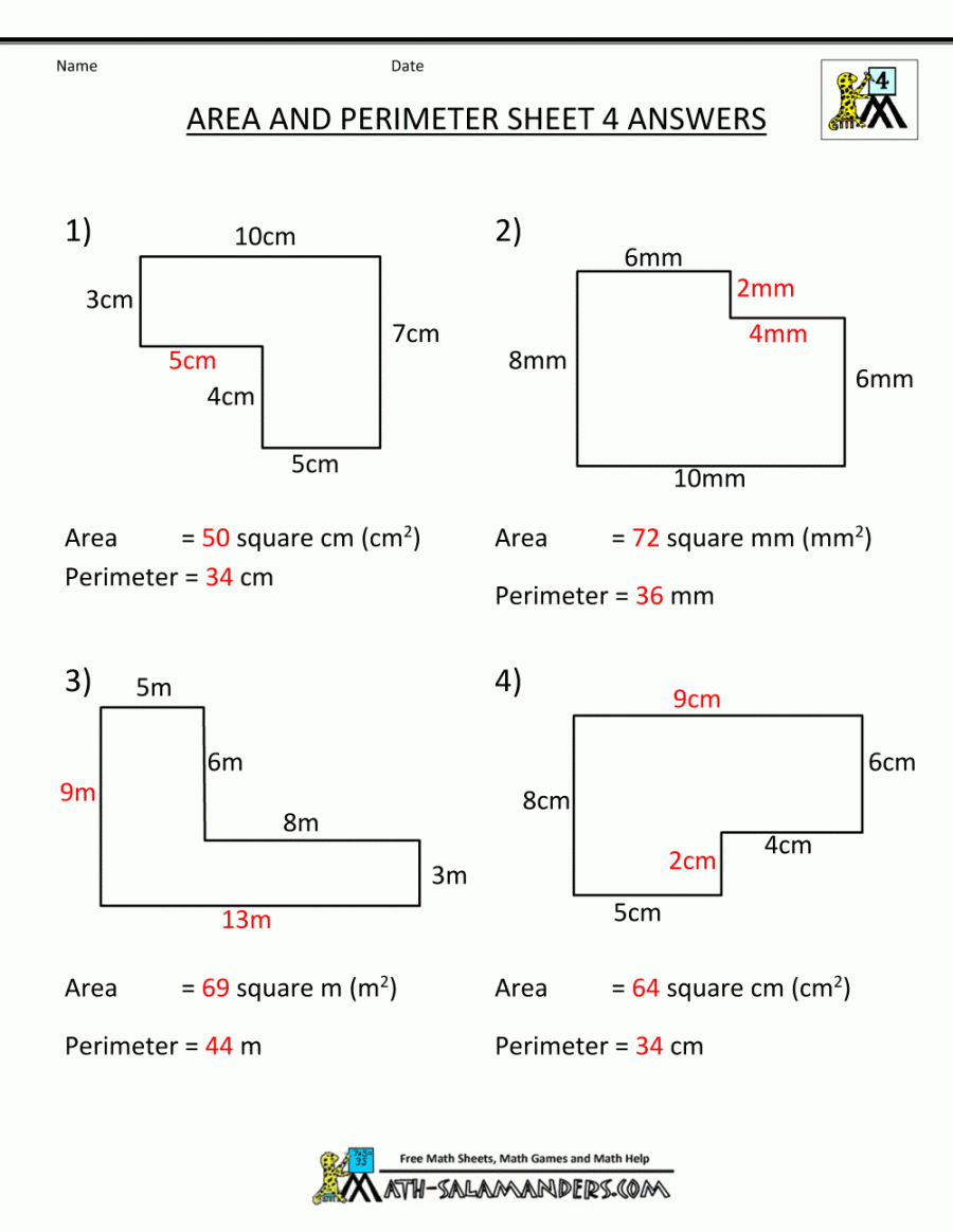 Area And Perimeter Worksheet Grade 4