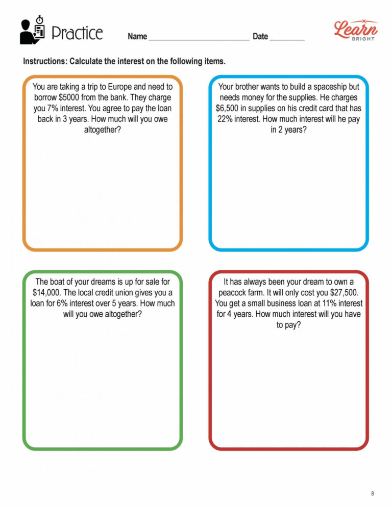 6th Grade Financial Literacy Worksheet Pdf
