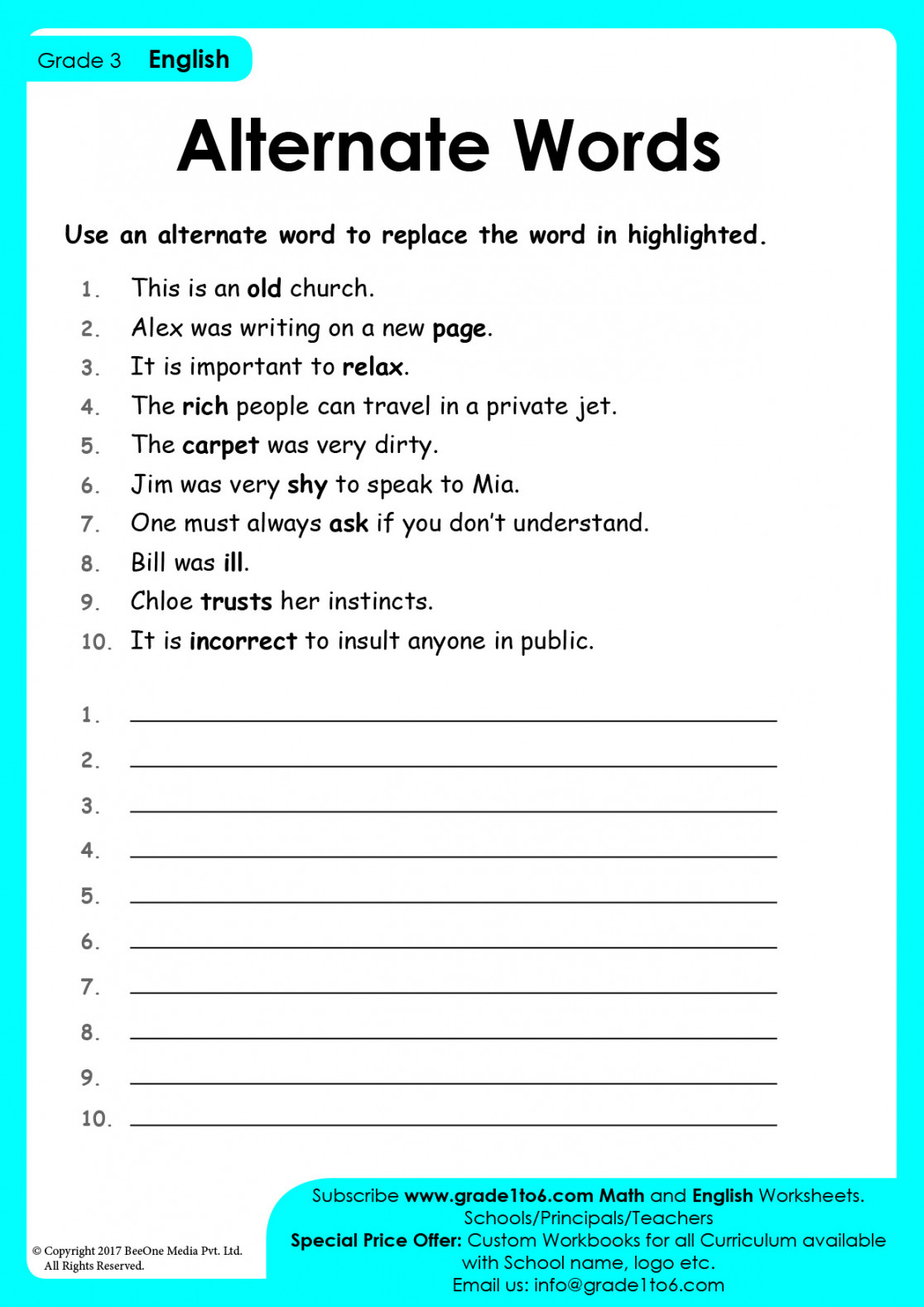 Synonyms Worksheet For Grade 3 Printable PDF Template Synonyms Worksheet For Grade 3 Printable PDF Template