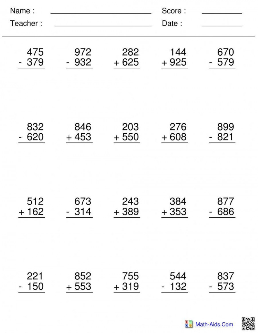 Adding And Subtracting Whole Numbers Worksheet Adding And Subtracting Whole Numbers Worksheet