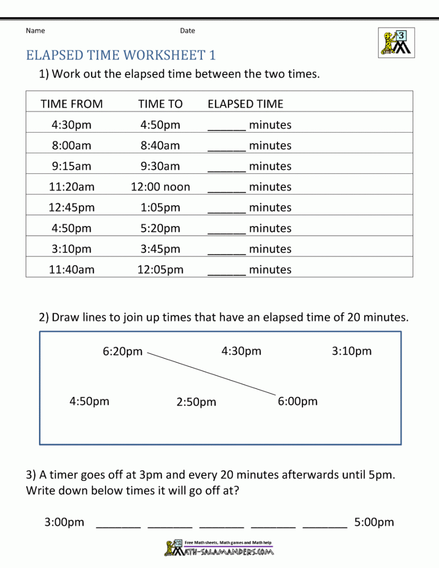 Elapsed Time Worksheet 4th Grade Printable PDF Template