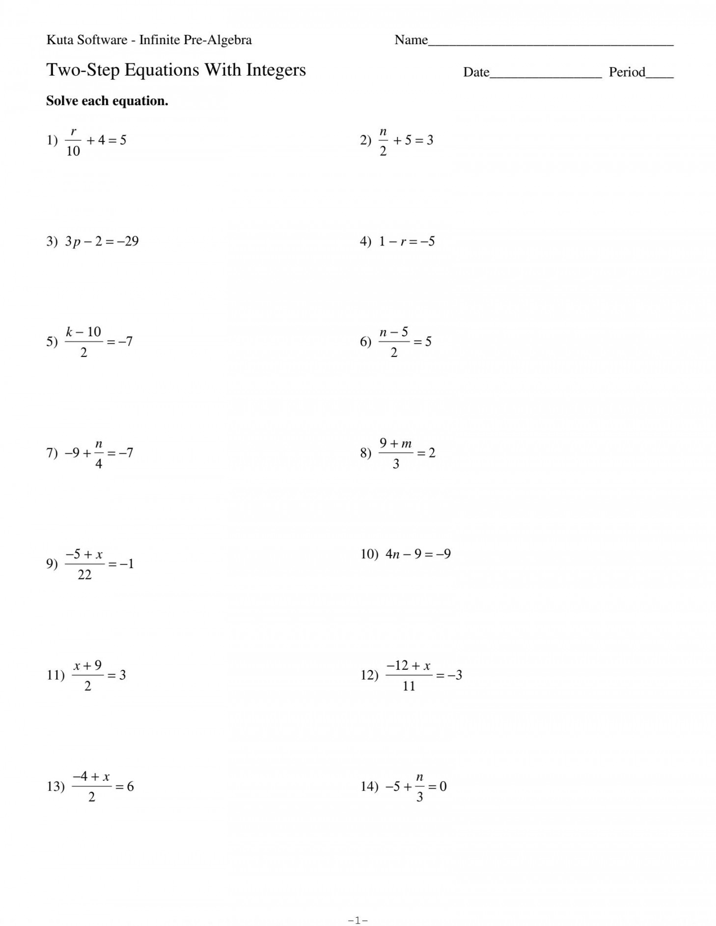 Two Step Equations With Integers Worksheet Two Step Equations With Integers Worksheet