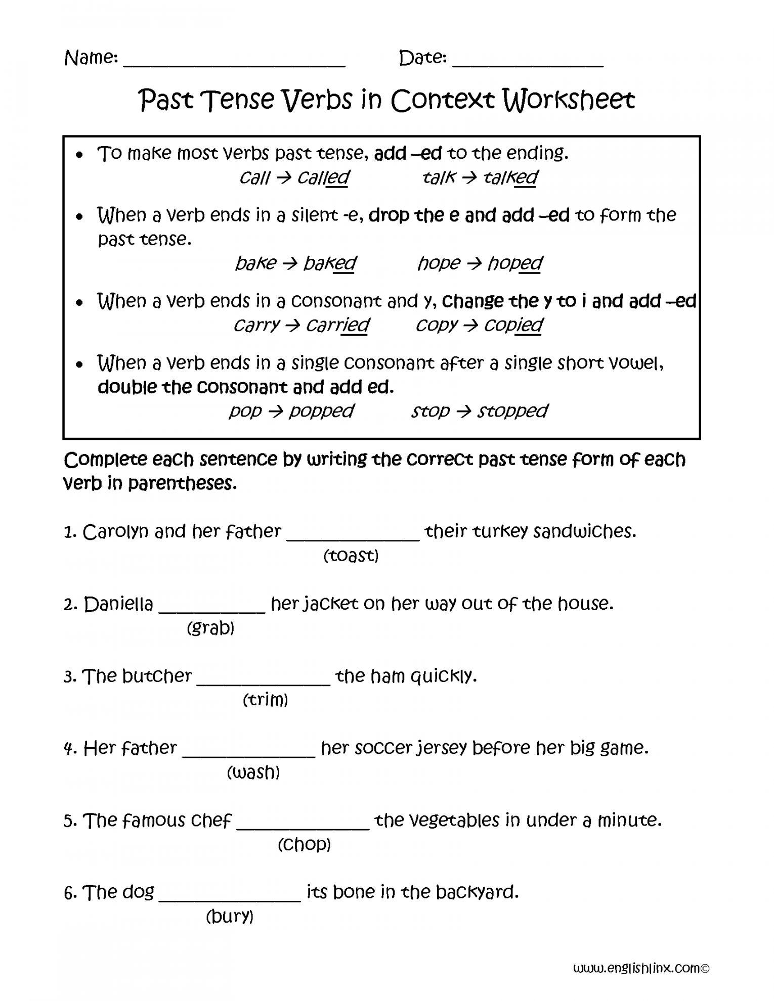 3rd Grade Past Tense Verbs Worksheet