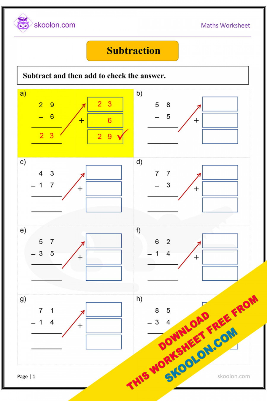Use Addition To Check Subtraction Worksheets Use Addition To Check Subtraction Worksheets