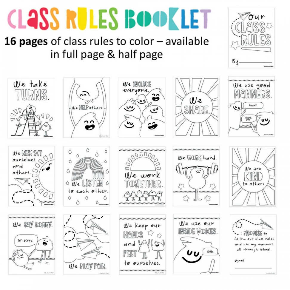 Classroom Rules Coloring Pages Printable PDF Template