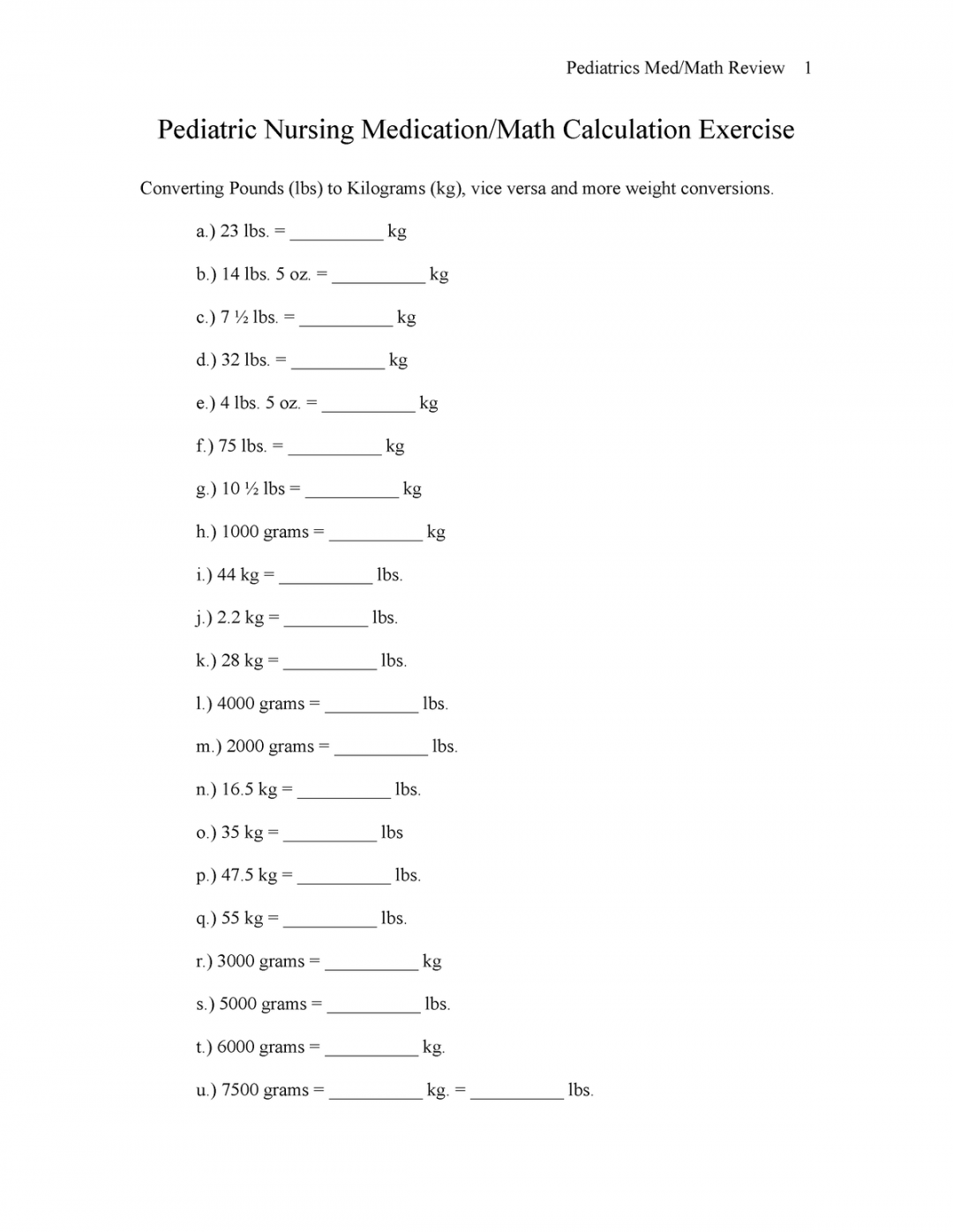 Medical Math Conversion Worksheets Martin Lindelof Medical Math Conversion Worksheets Martin Lindelof