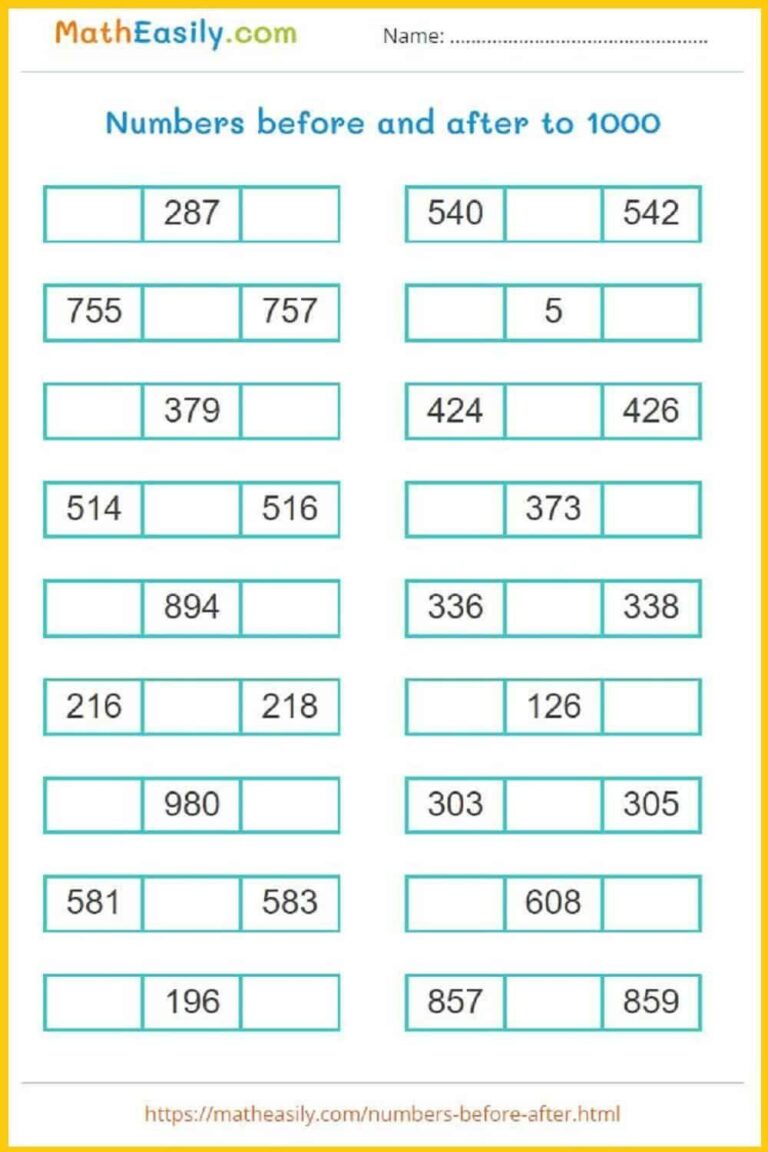 Number Worksheets Before And After Activities – Printable PDF Template