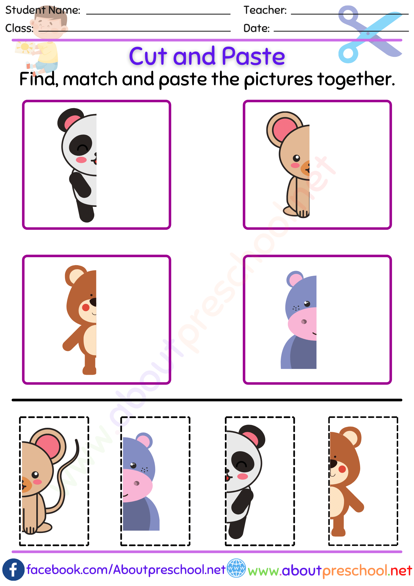 20 Cut And Paste Worksheets 3D – Printable PDF Template
