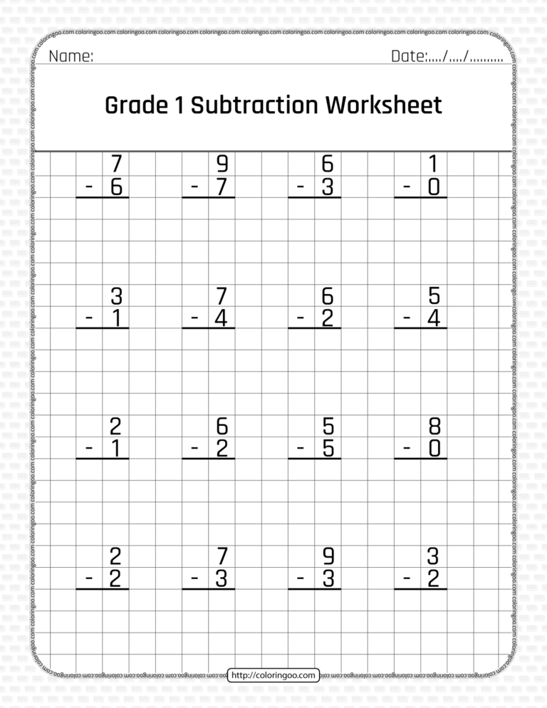 20 Math Worksheets For Grade 1 Subtraction Practice – Printable PDF ...