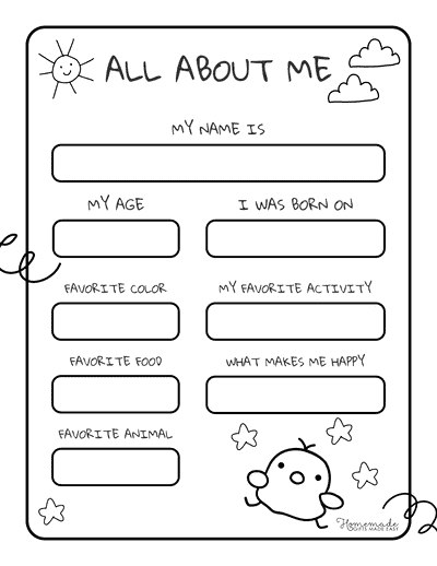 Free Printable All About Me Worksheet Templates for Back to School ...